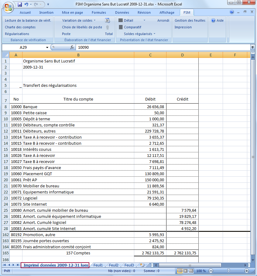 Lecture de la balance de vérif.